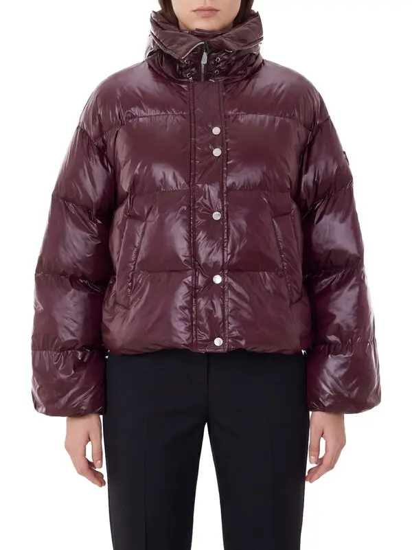 Pinko Short Waterproof Hooded Puffer Jacket In Quilted Nylon - Red