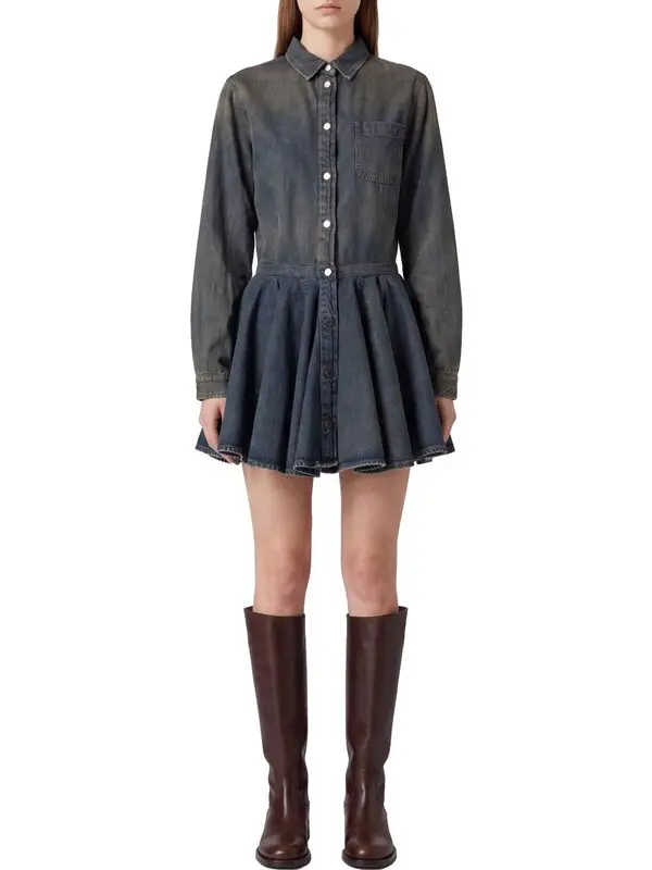HAIKURE Cotton Denim Mini Shirtdress With Flared Skirt - Blue