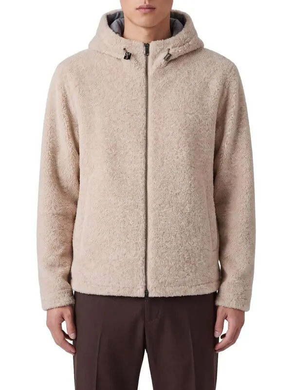 Herno Bouclé Fabric Hooded Sports Jacket With Zip Closure - Beige