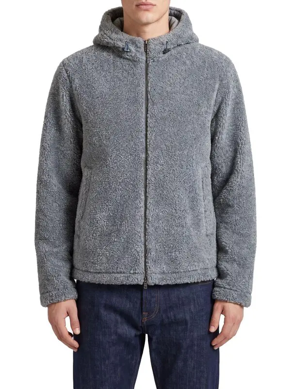 Herno Bouclé Fabric Hooded Sports Jacket With Zip Closure - Grey