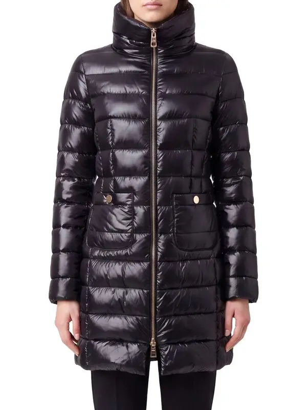 Herno Long Water-repellent Nylon Down Jacket With High Neck And Slim Fit - Black
