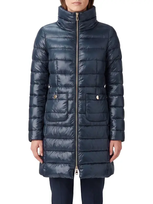 Herno Long Water-repellent Nylon Down Jacket With High Neck And Slim Fit - Navy