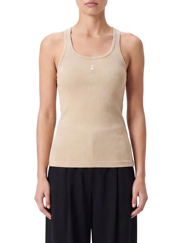 ICON DENIM LOS ANGELES Ribbed Jersey Tank Top With Thin Straps - Sand