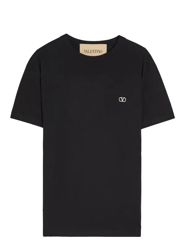 Valentino Garavani Logo-embroidered Cotton T-shirt - Black