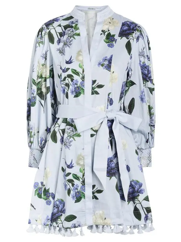 Alice + Olivia Lucy Floral-print Stretch-cotton Mini Shirt Dress - Blue