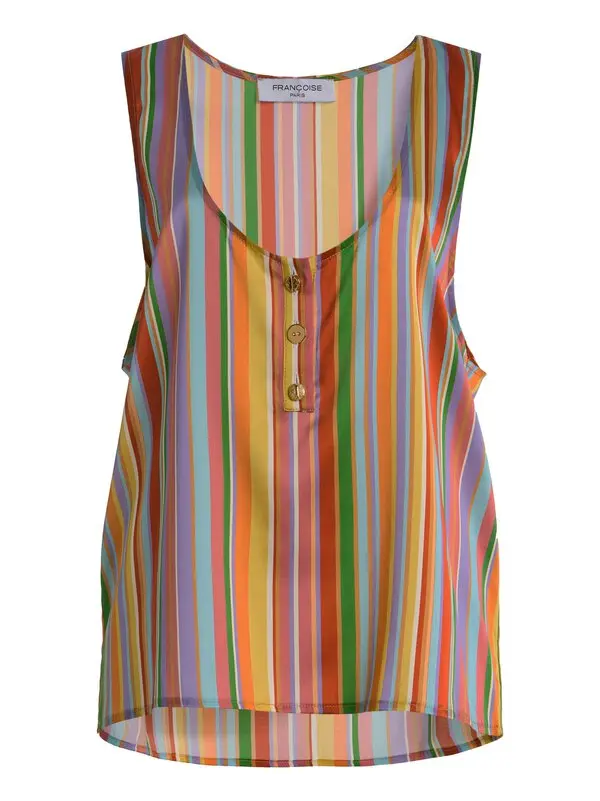 Françoise Poppy" Striped Silk Satin Tank Top - Multi