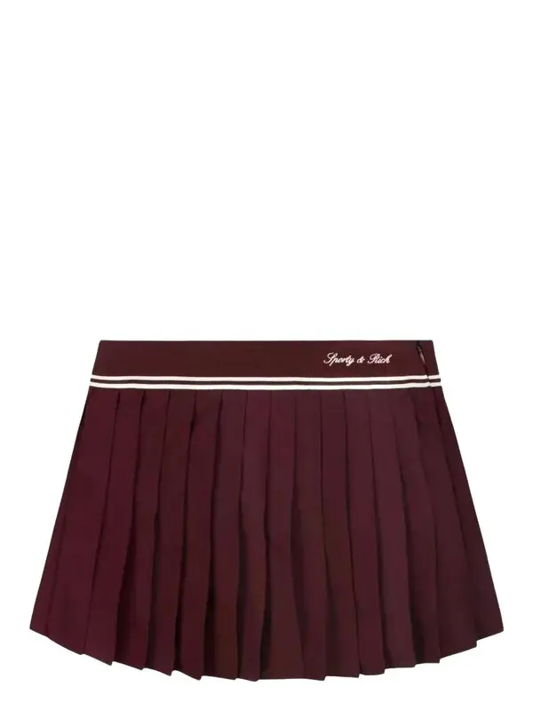 SPORTY & RICH Abigail Pleated Logo-print Mini Skirt - Red