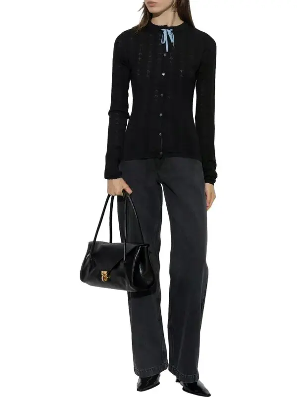 Marni Pointelle-knit Cardigan With Bow Detail - Black