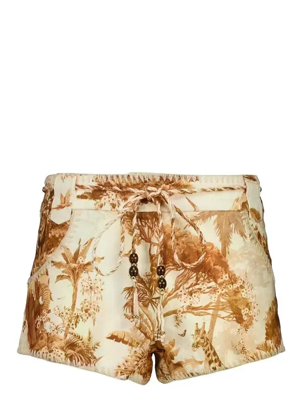 Zimmermann Safari-print Belted Shorts - Neutrals