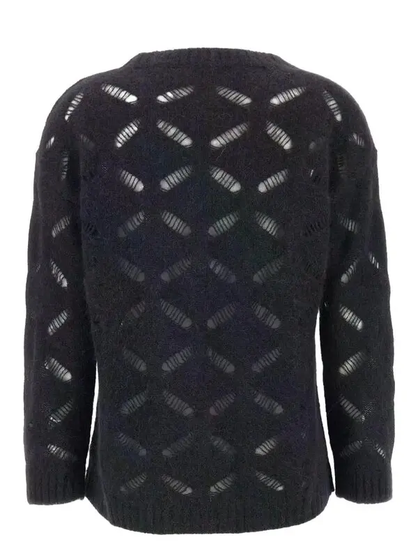 KANGRA Openwork Knit Boat Neck Sweater - Blue