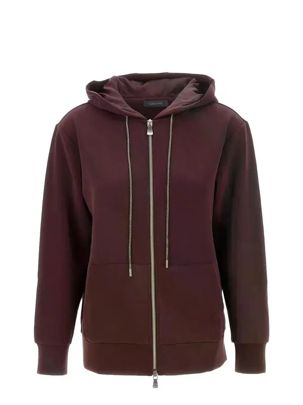 ELENA MIRÒ Rhinestone Embellished Drawstring Zip-up Hoodie - Red