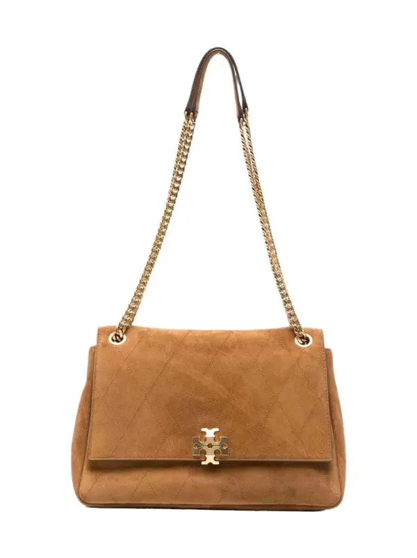 Tory Burch Charlie Quilted Suede Shoulder Bag - Neutrals