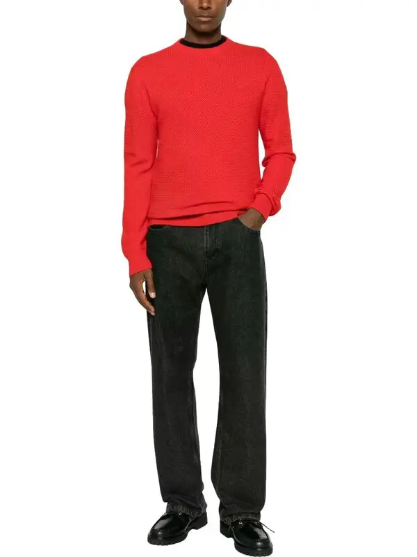 Moncler Waffle-knit Logo Patch Sweater - Red