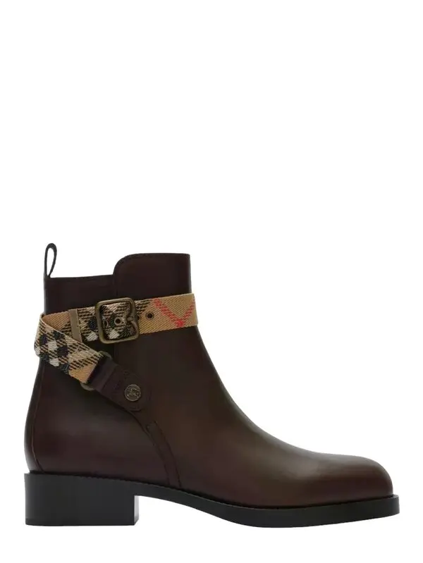 Burberry Check-strap Leather Ankle Boots - Brown