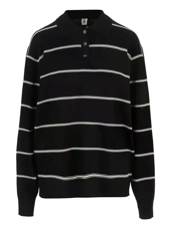 THE GARMENT Striped Button-down Polo - Black