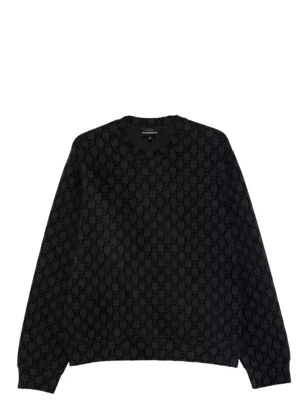 Emporio Armani Monogram Pattern Long Sleeve Sweater - Black