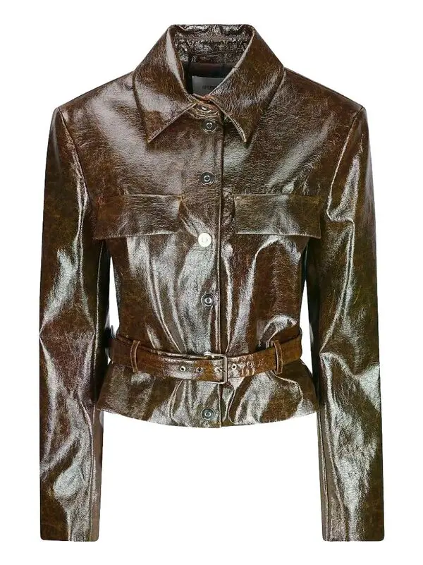 Sportmax Belted Cracked-effect Jacket - Brown