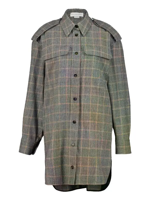 Stella McCartney Check-pattern Epaulette Shirt Mini Dress - Grey