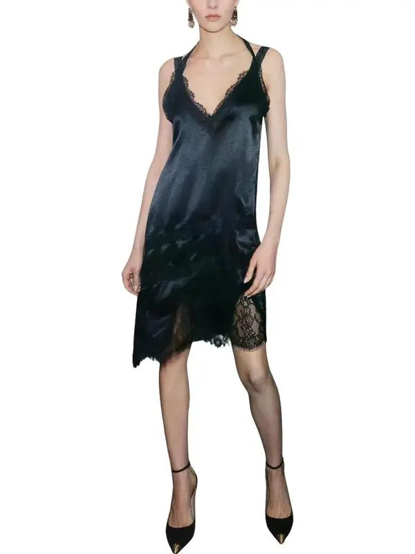 Marella Lace-trim Asymmetric Midi Dress - Black