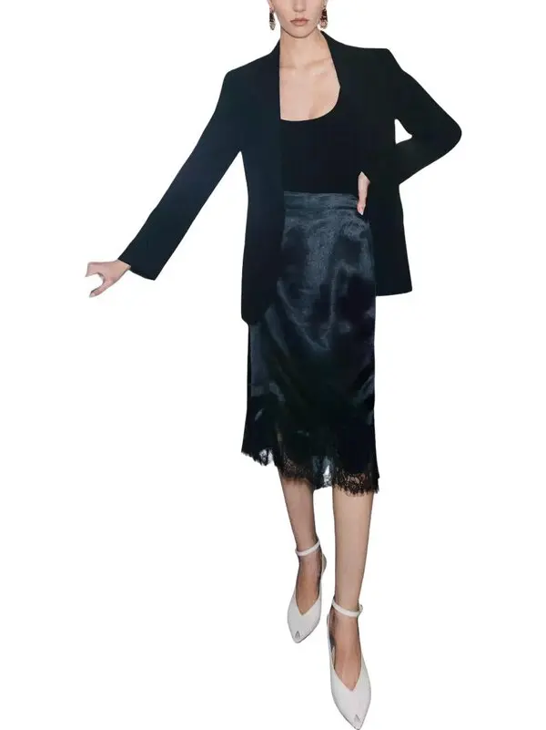 Marella Lace-trimmed Satin Midi Skirt - Black