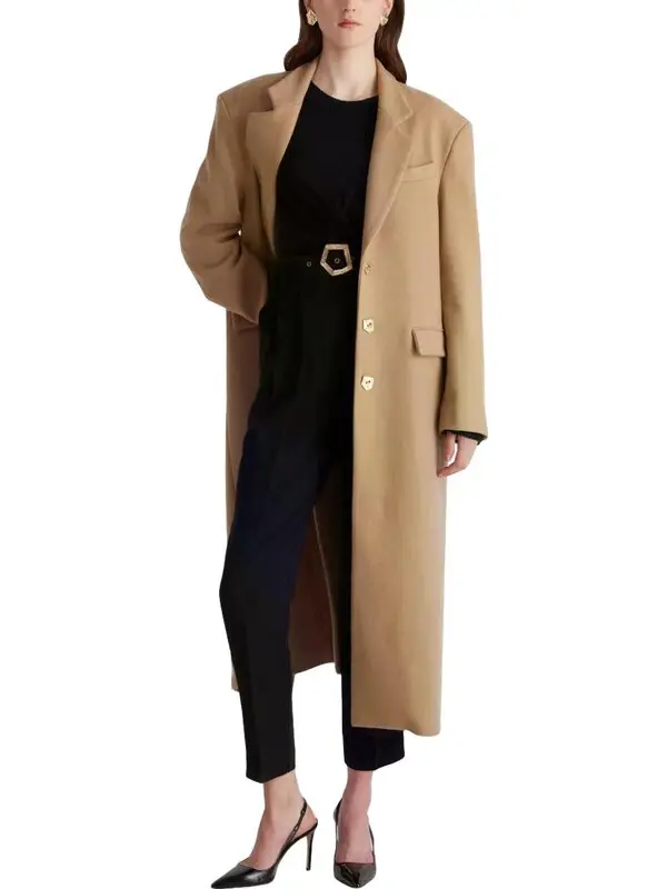 VIOLANTE NESSI Verga Single-breasted Padded-shoulder Coat - Neutrals