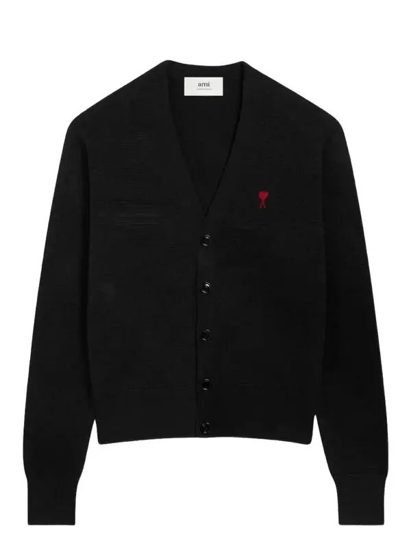 AMI Paris De Coeur V-neck Cardigan - Black