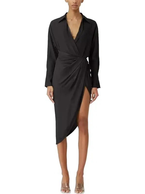Gauge81 Silk Gathered Shirt Dress - Black