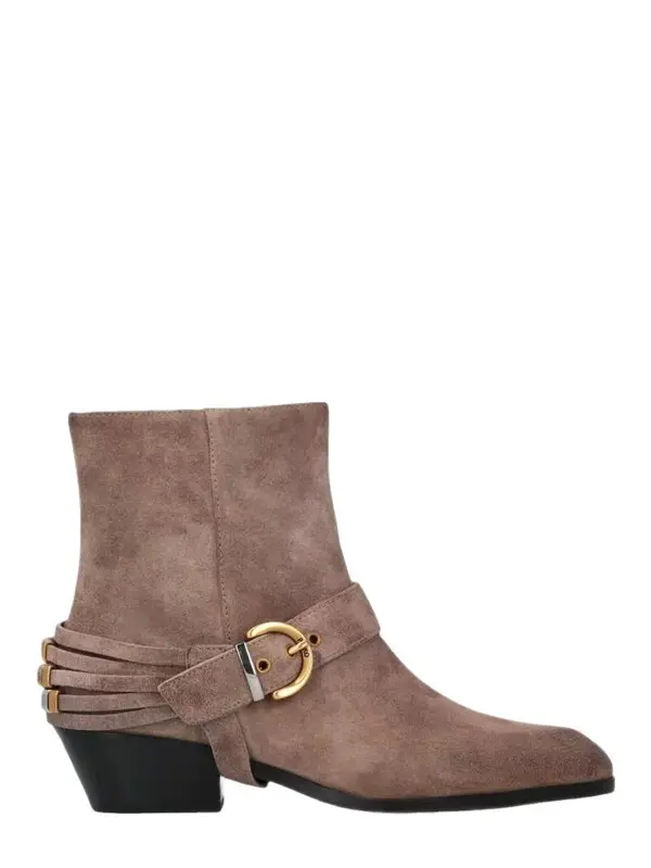 Pinko Buckled Suede Ankle Boots - Neutrals