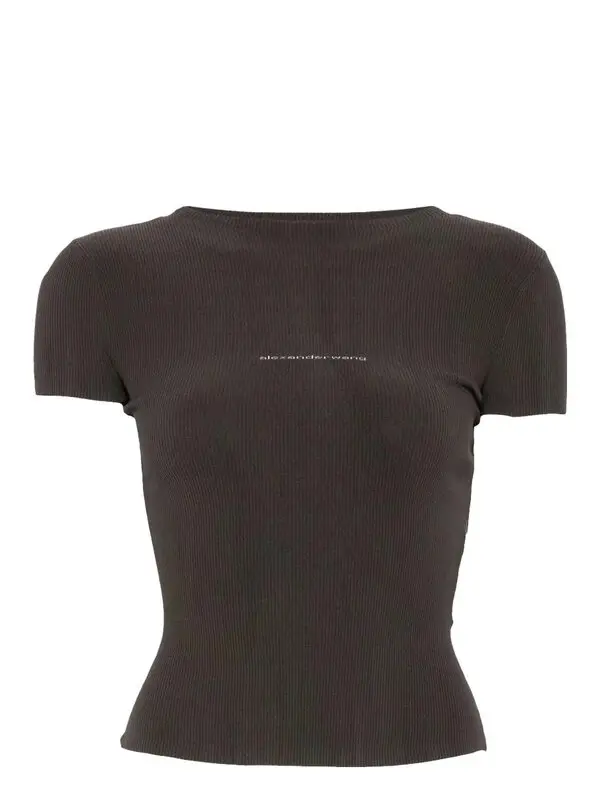 Alexander Wang Ribbed-knit Logo-print T-shirt - Brown