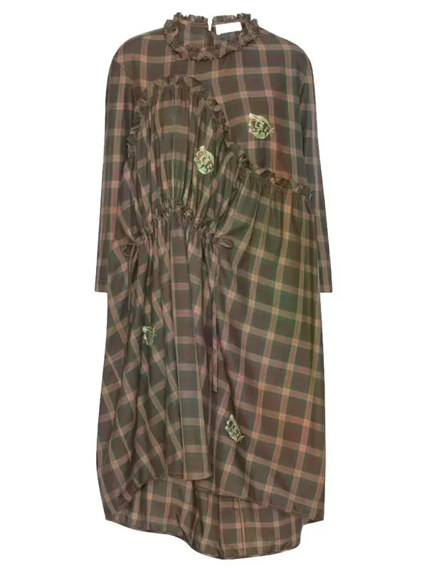 Henrik Vibskov Checked Ruffled Midi Dress - Brown