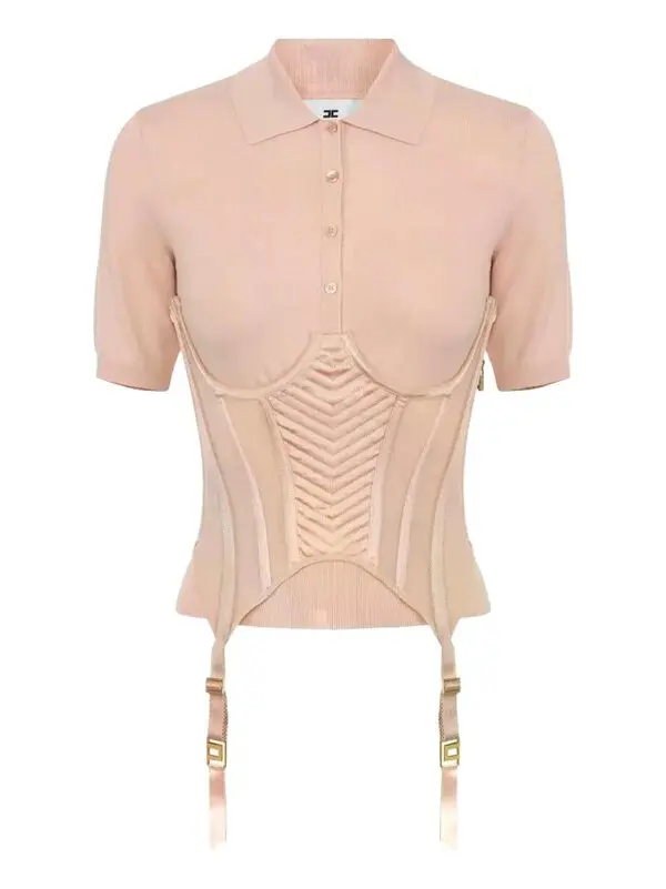 Elisabetta Franchi Knit Bustier-style Polo Shirt - Neutrals