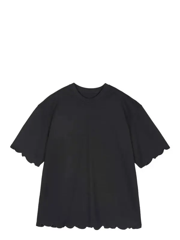 JNBY Embroidered T-shirt With Scalloped Lace Trim - Black