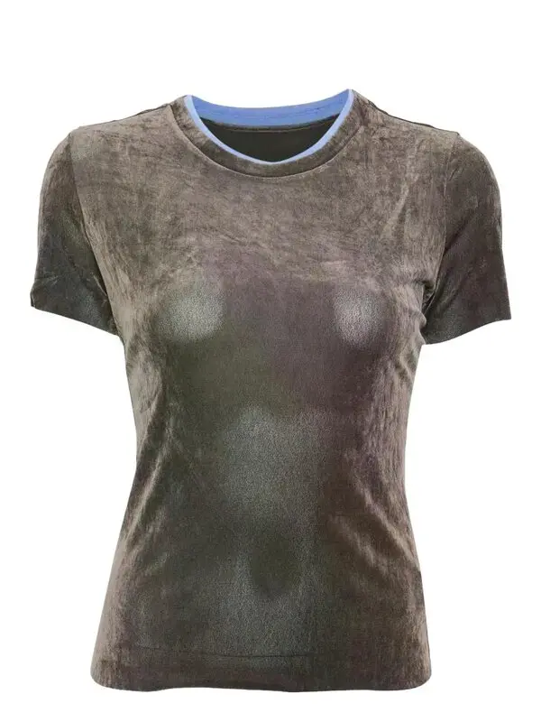 JNBY Contrast-trim Velvet T-shirt - Grey