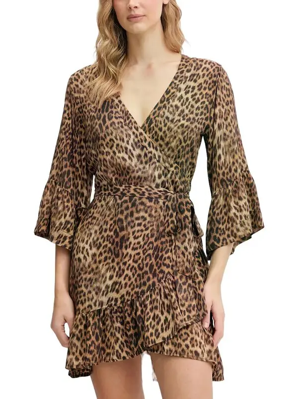 Melissa Odabash Tegan Cheetah-print Ruffled Mini Dress - Brown