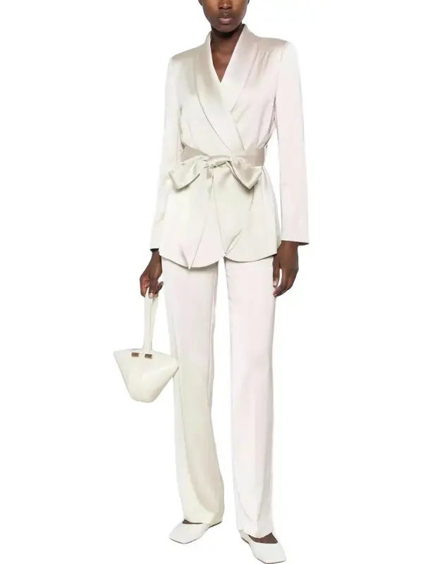 THE ARCHIVIA Satin-finish Belted Dress - Neutrals