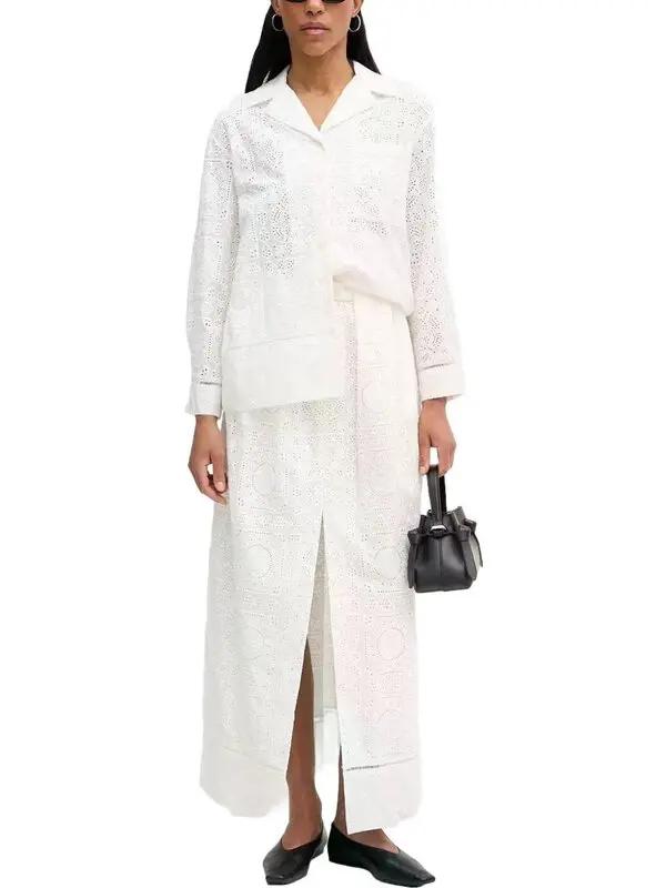 ISABELLE BLANCHE Maxi Skirt With Broderie Anglaise And Front Slit - White