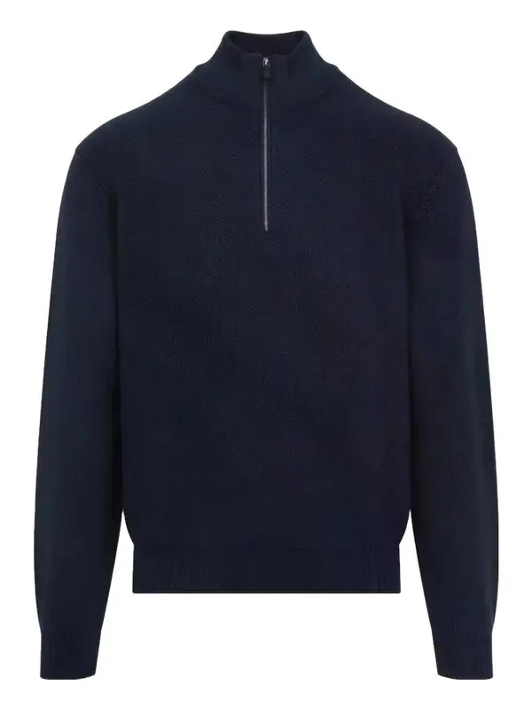 Ralph Lauren Purple Label Half-zip Waffle-knit Sweater - Blue