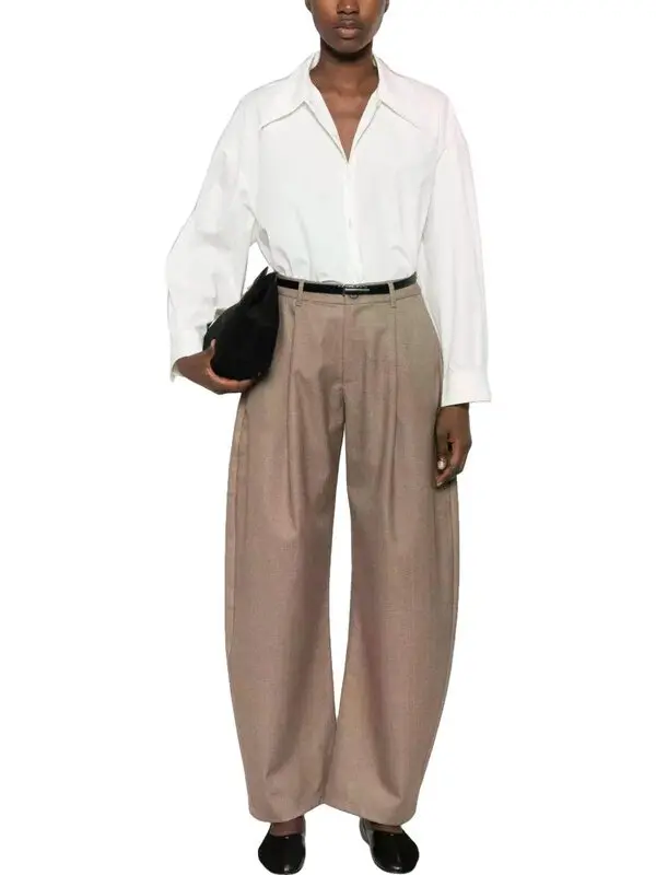 ELEH Pleated Wide-leg Trousers - Brown
