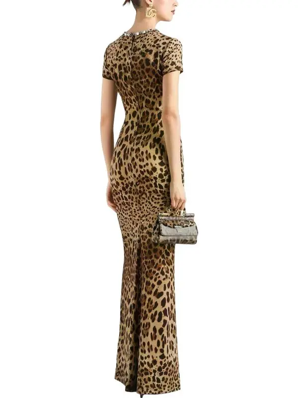 Dolce & Gabbana Leopard Print Charmeuse Maxi Dress - Neutrals