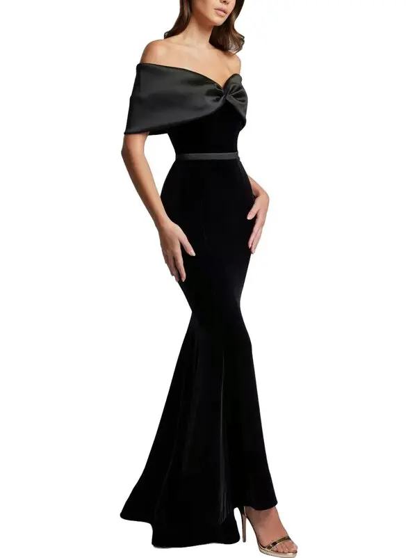 CRISTALLINI Off-the-shoulder Bow-detail Maxi Dress - Black