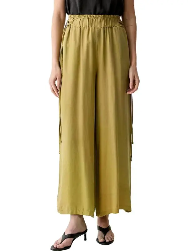 VICOLO Elasticated Waistband Wide-leg Palazzo Trousers - Green