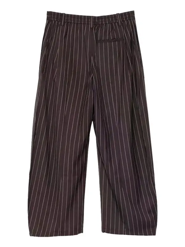 CROQUIS Pinstripe Curved-leg Trousers - Brown
