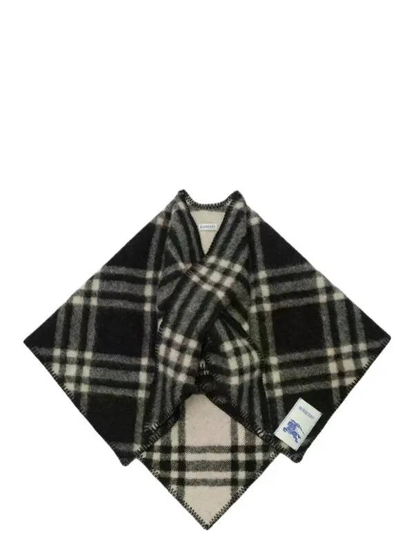 Burberry 格纹羊毛围巾式短披肩 - Black