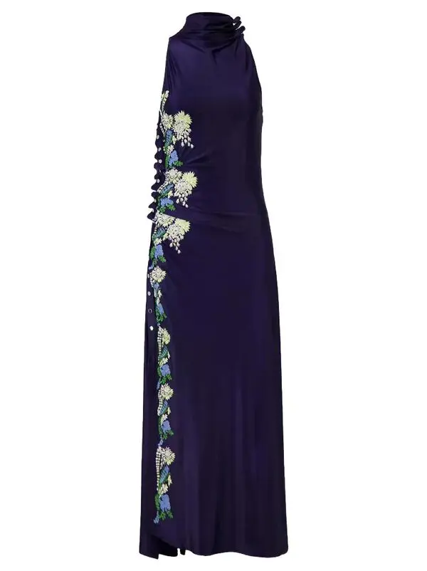 Rabanne Floral-embroidered Sleeveless Maxi Dress - Purple