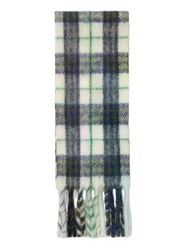 Burberry 窄版格纹羊驼毛混纺围巾 - White