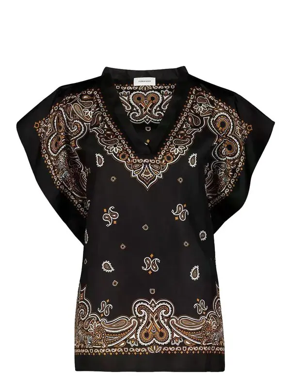 FERRAGAMO Silk Poncho With Arabesque Print - Black