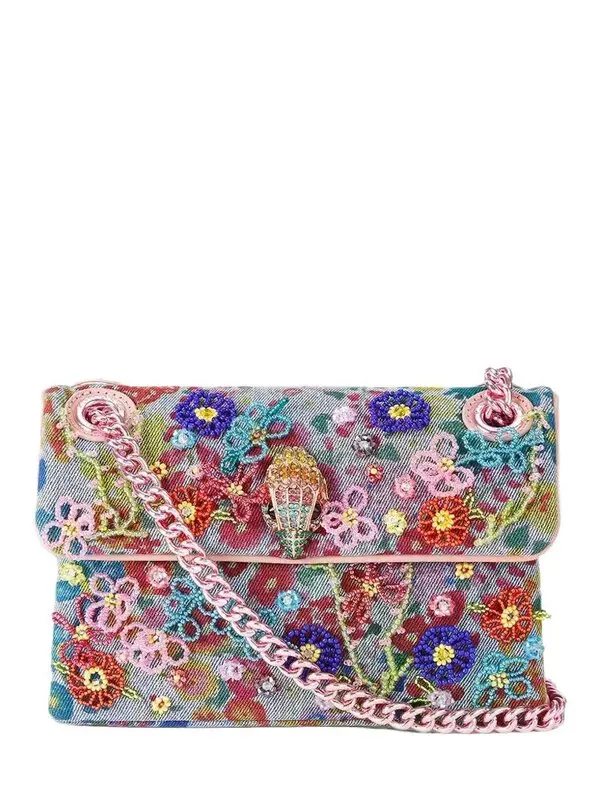 Kurt Geiger Bead-embellished Floral-print Shoulder Bag - Blue