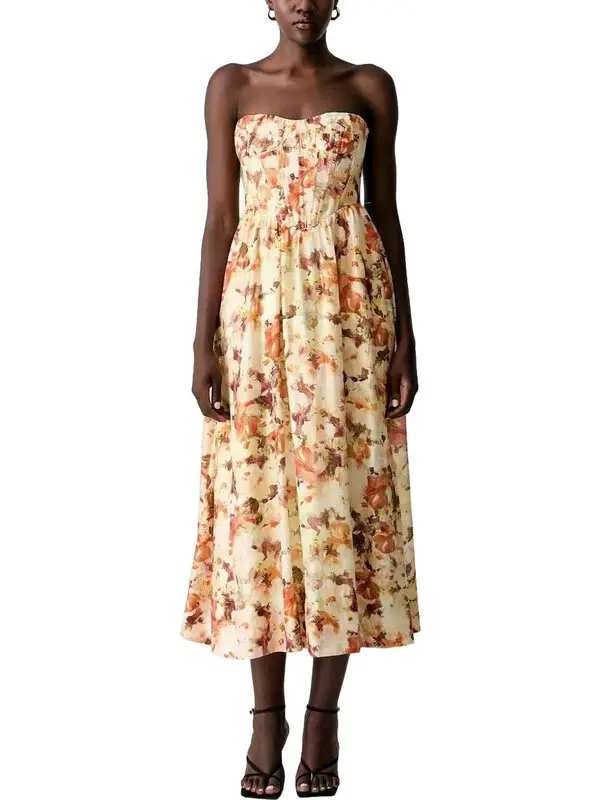 Bardot Lola Floral-print Corset-style Midi Dress - Orange
