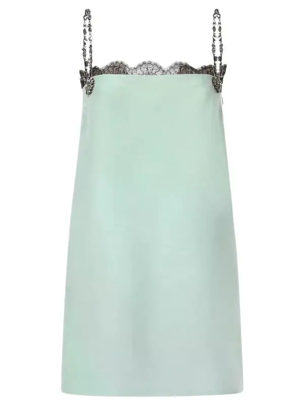 Valentino Garavani Lace-trim Crystal-embellished Mini Dress - Green