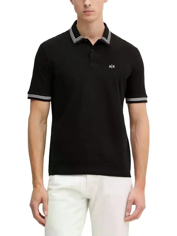 Armani Exchange Striped-trim Logo-print Polo Shirt - Black